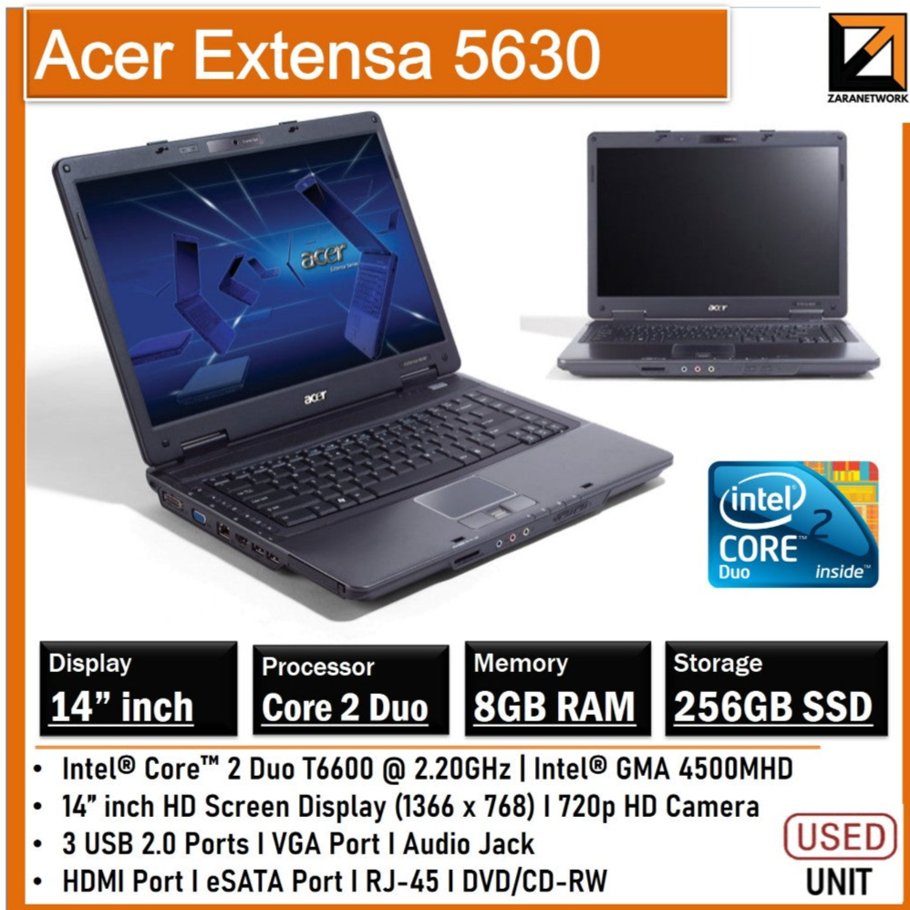 ACER EXTENSA 5630 CORE 2 DUO 14 INCH HD SCREEN DISPLAY 8GB RAM/256GB S ...