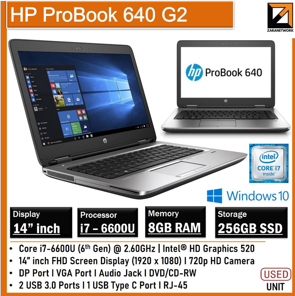 HP PROBOOK 640 G2 i7-6600U (6TH GEN)14 INCH FHD SCREEN DISPLAY – Zaranet.my