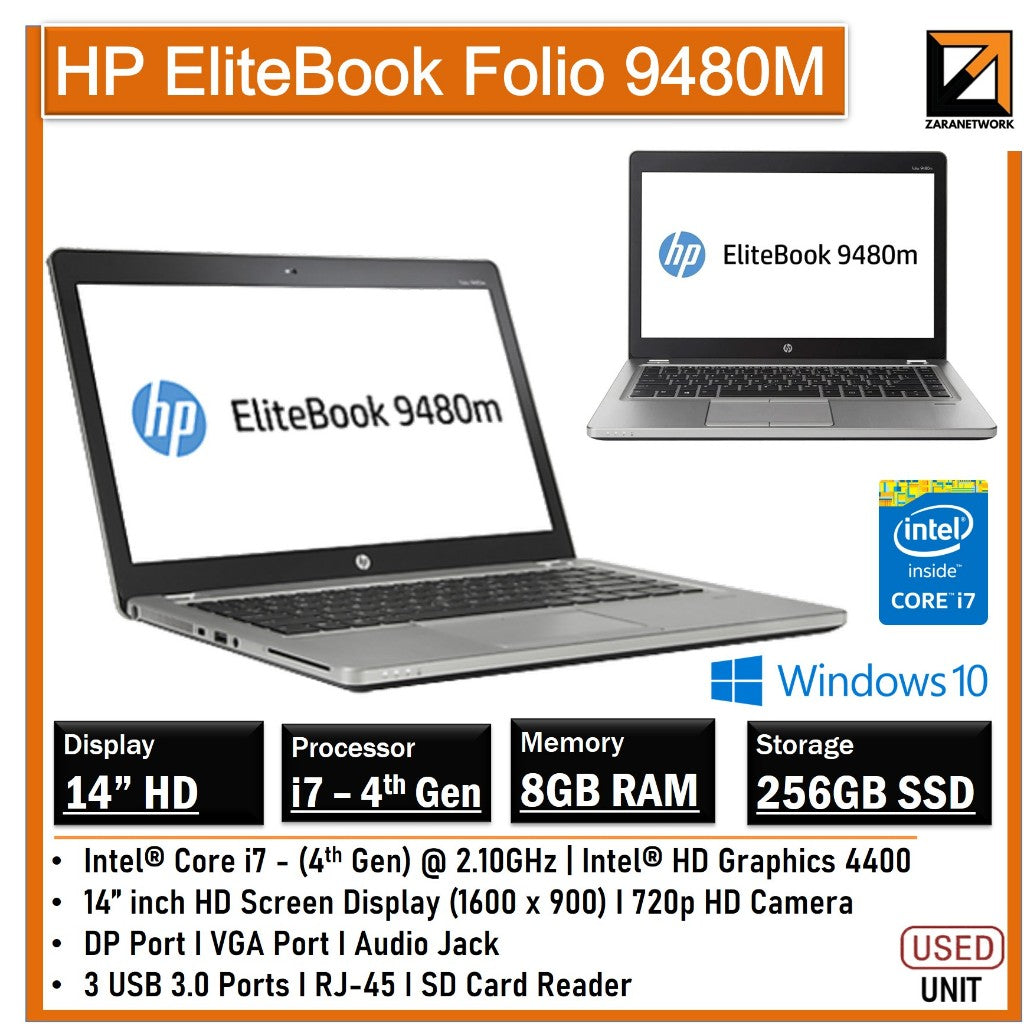 HP ELITEBOOK FOLIO 9480M i7-4th GEN 14 INCH HD SCREEN DISPLAY – My Store