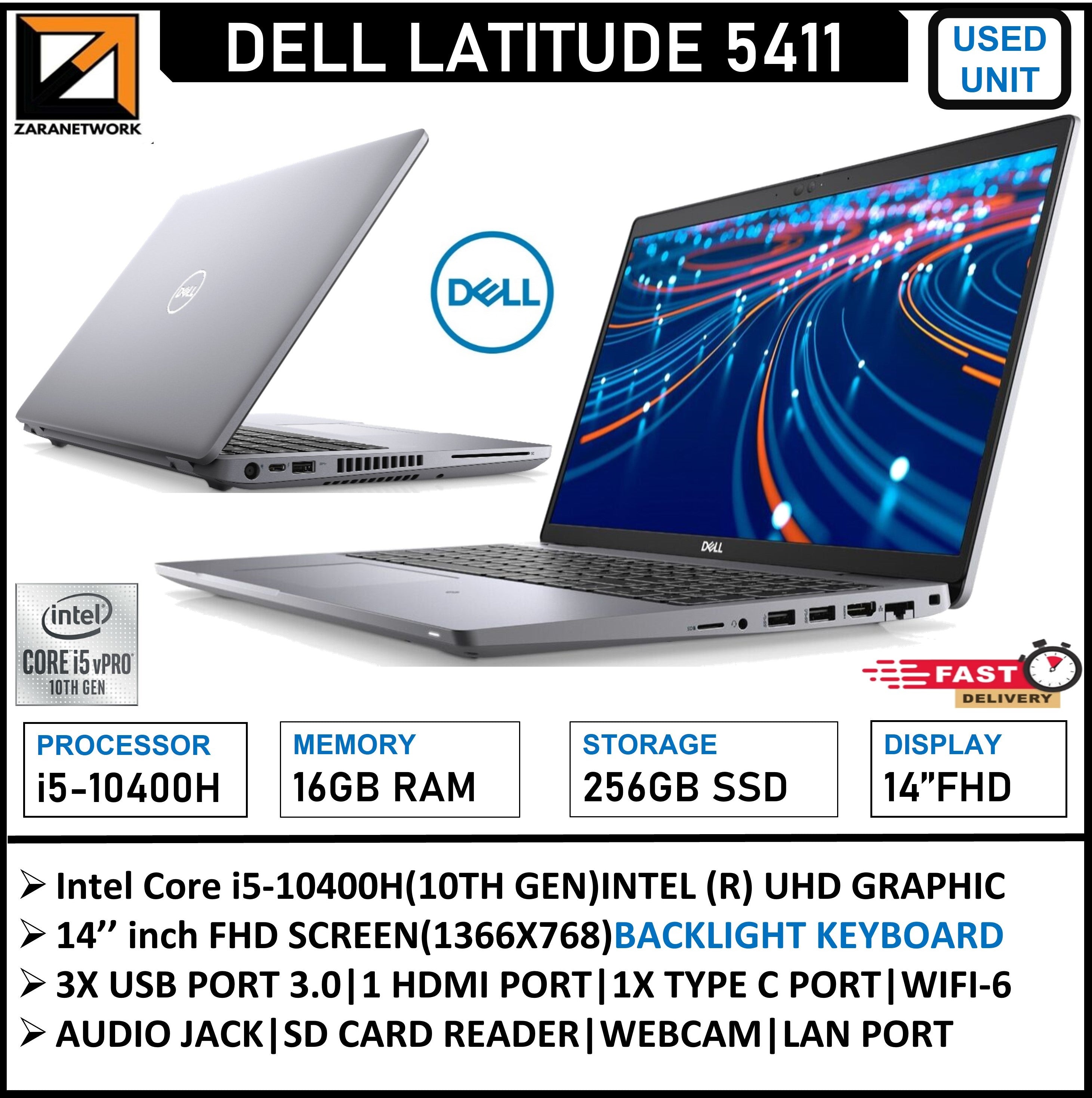 DELL LATITUDE 5411 INTEL CORE i5-10400(10th GEN) 14 INCH FHD SCREEN 16 ...