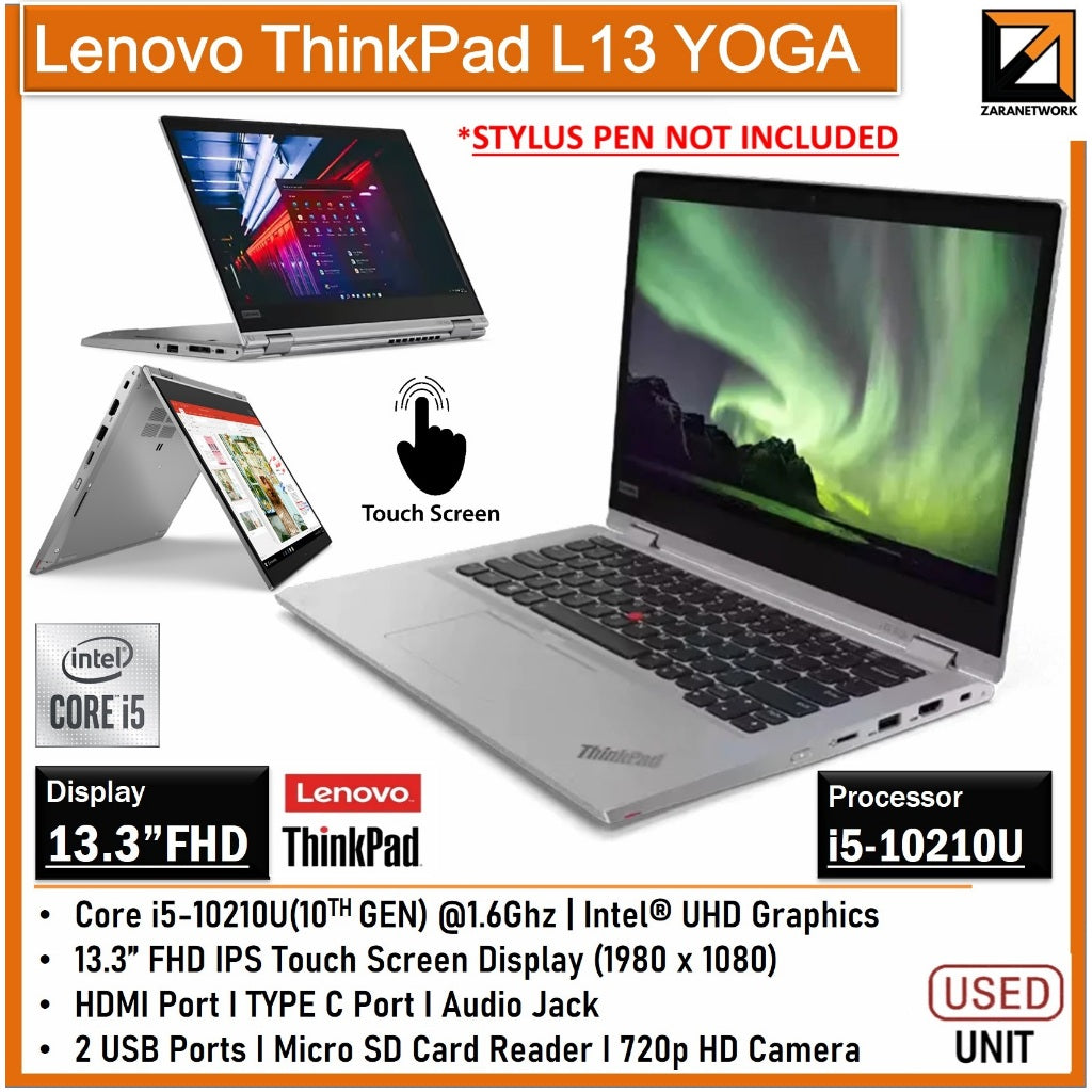 LENOVO THINKPAD L13 YOGA CORE i5-1021U (10TH GEN) 13.3 FHD TOUCHSCREEN ...