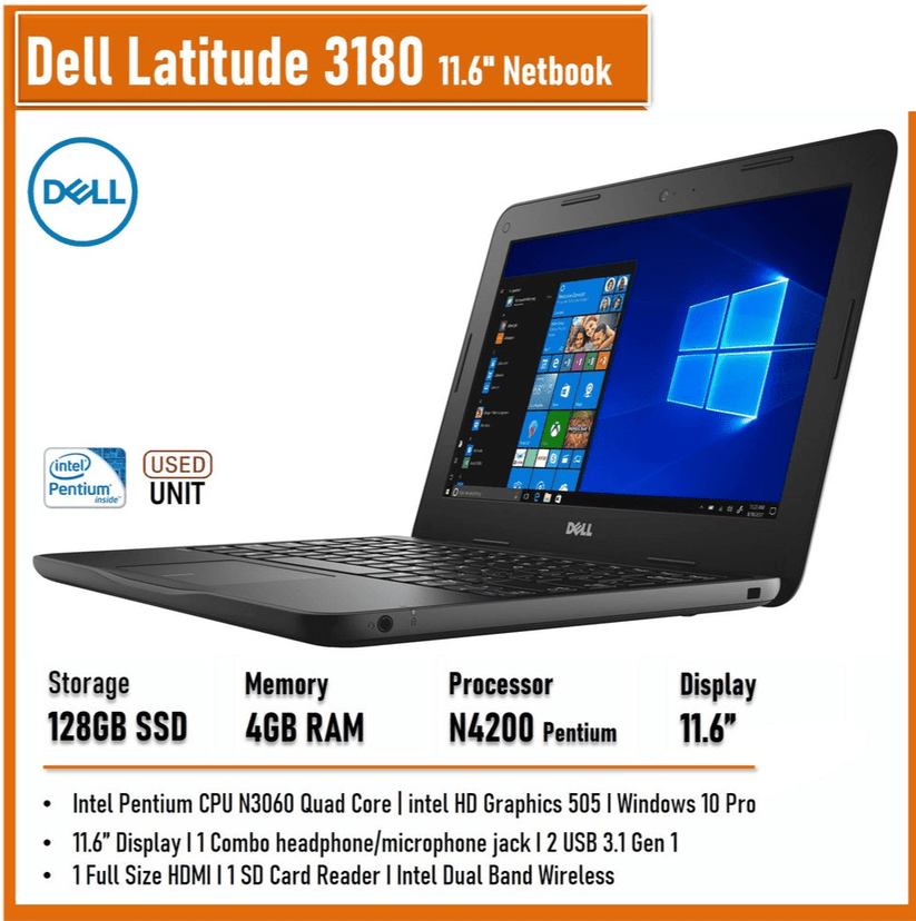 DELL LATITUDE 3180 11.6''NOTEBOOK 4GB RAM/128GB SSD,11.6''DISPLAY ...