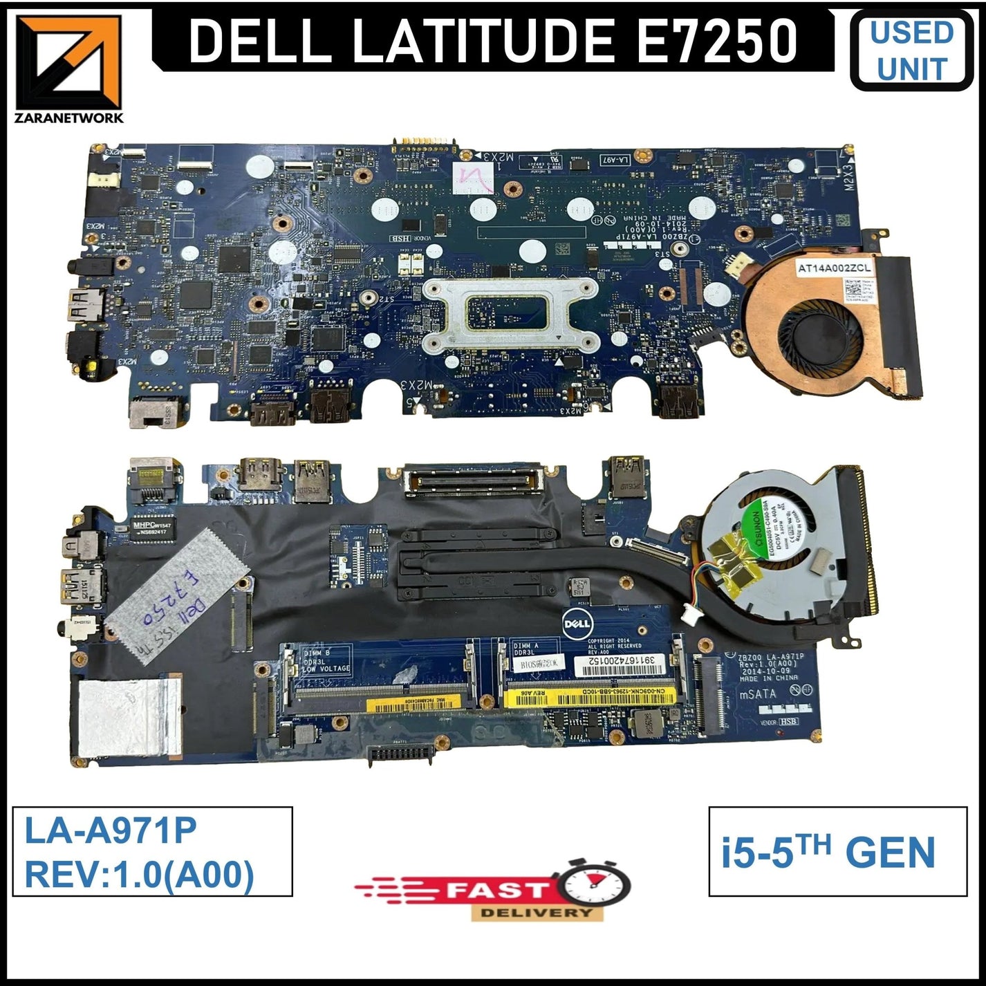 DELL LATITUDE E7250 MOTHERBOARD i5-5TH GEN ZBZ00 LA-A971P REV:1.0(A00 ...