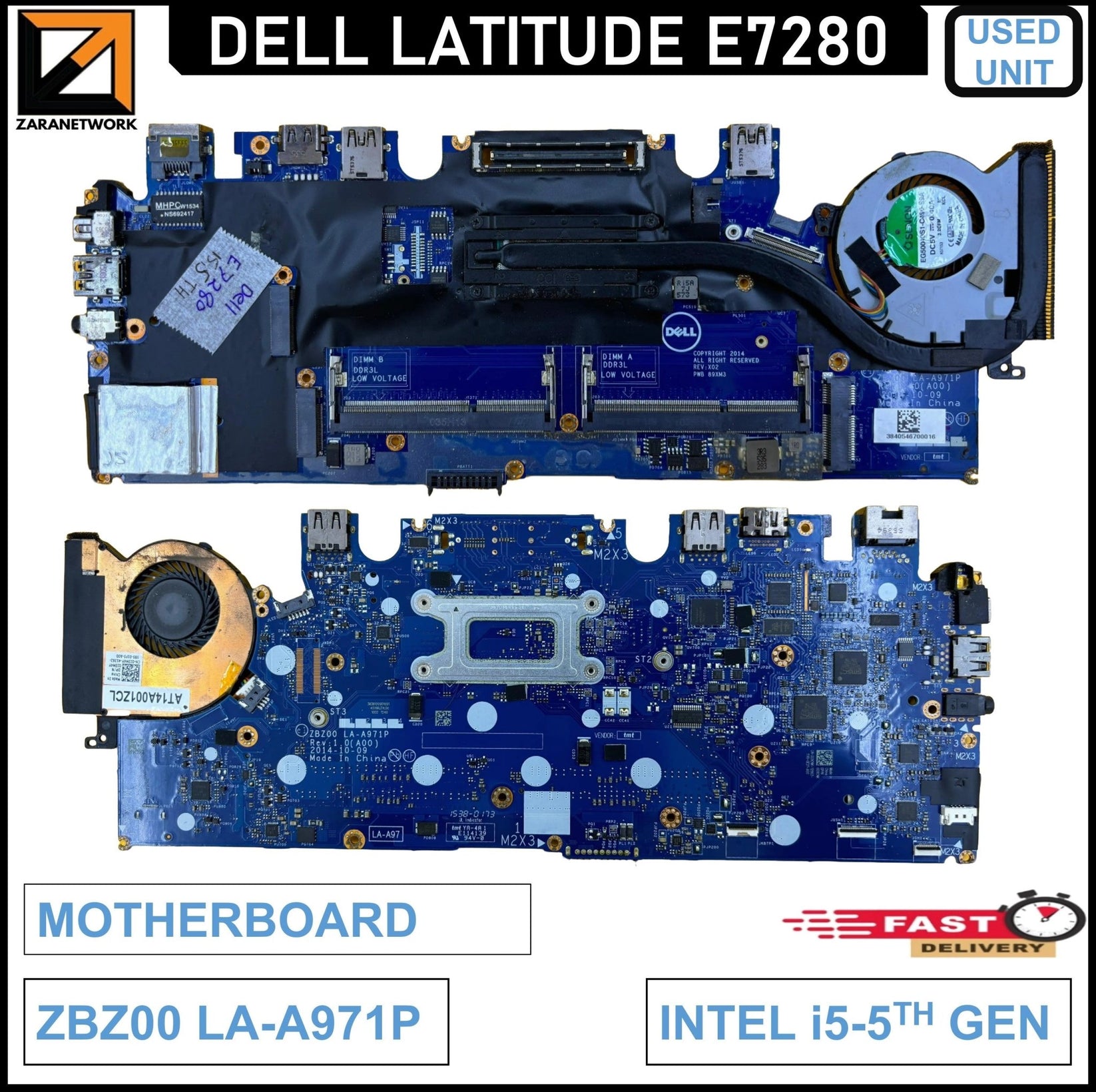 DELL LATITUDE E7280 MOTHERBOARD ZBZ00 LA-A971P i5-5th GEN REV:1 (A00 ...