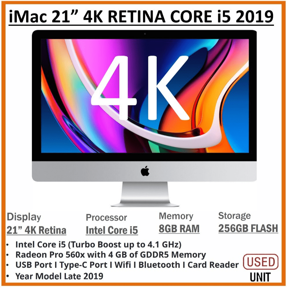 iMAC 21'' 4K RETINA CORE i5 8GB RAM/256GB SSD 21.4INCH DISPLAY 2019 ...