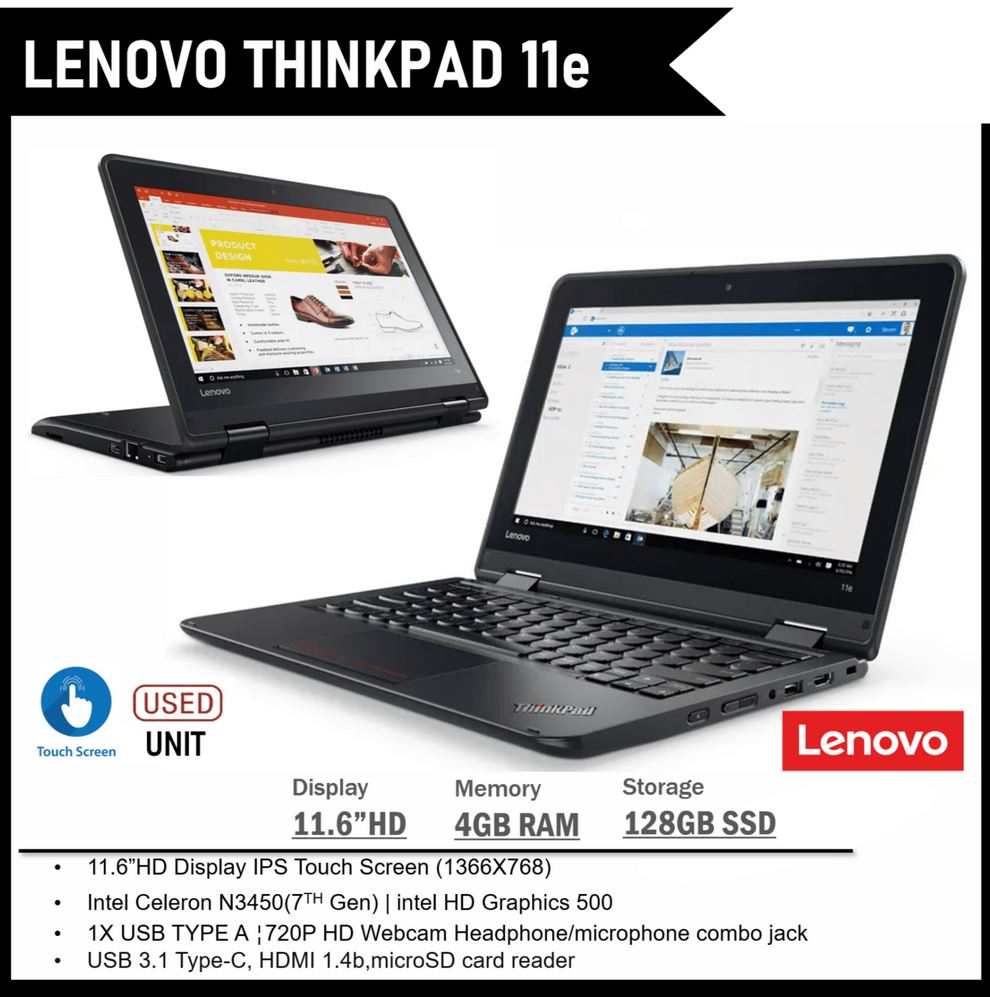 LENOVO THINKPAD 11E CORE i5-8TH GEN 11.6 HD TOUCH DISPLAY – My Store