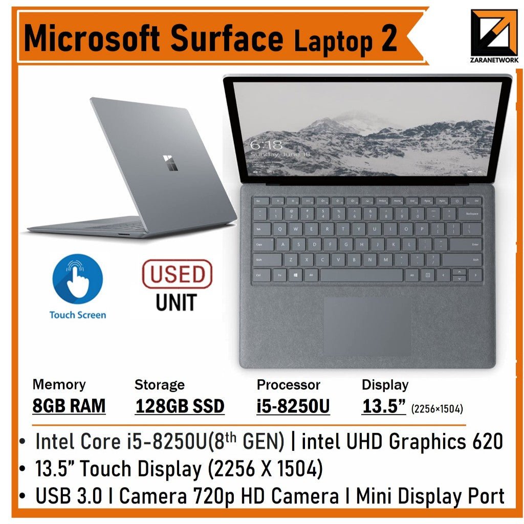 MICROSOFT SURFACE LAPTOP 2 CORE i5-8TH GEN 13.5 TOUCH DISPLAY – Zaranet.my