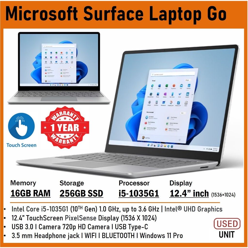 MICROSOFT SURFACE LAPTOP GO CORE i5-10th GEN 12.4''TOUCHSCREEN – Zaranet.my