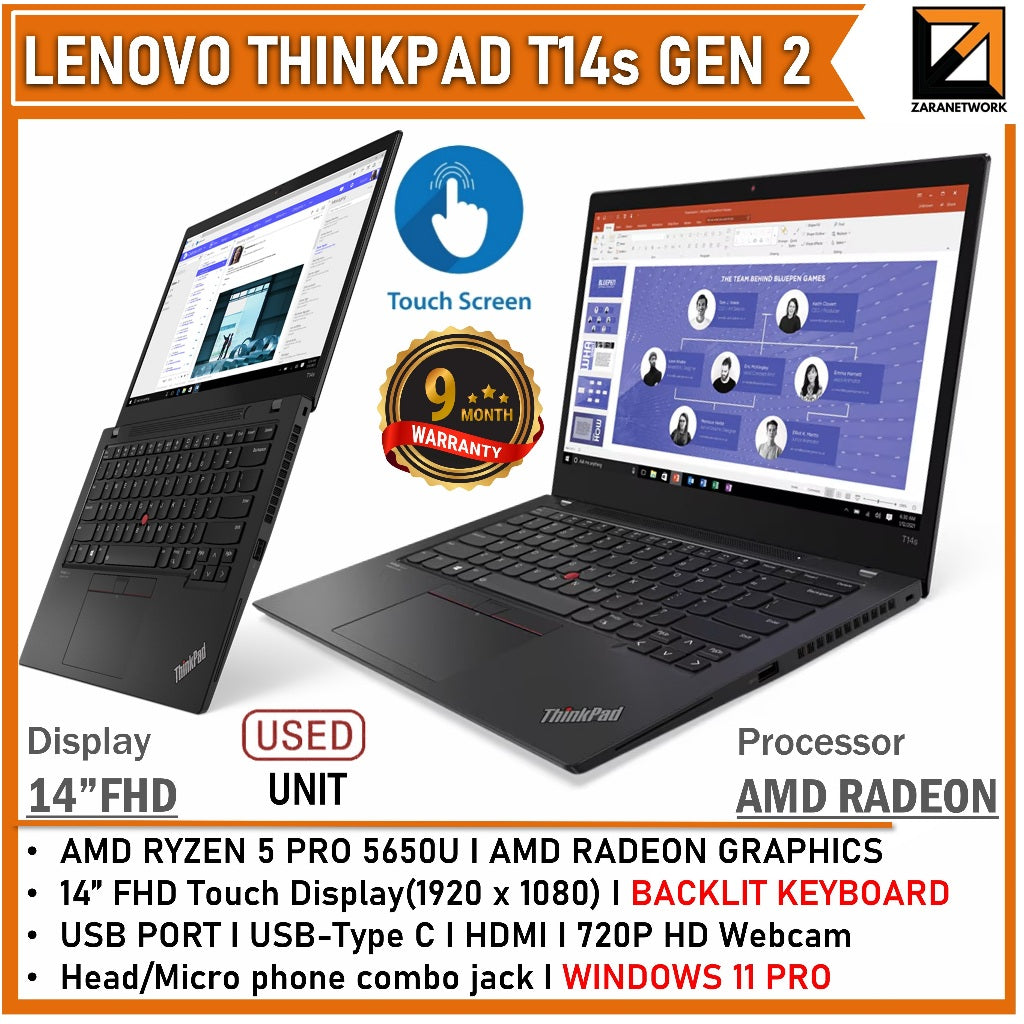 LENOVO THINKPAD T14s (GEN 2) AMD RYZEN 5PRO 5650U AMD RADEON GRAPHIC 1 ...