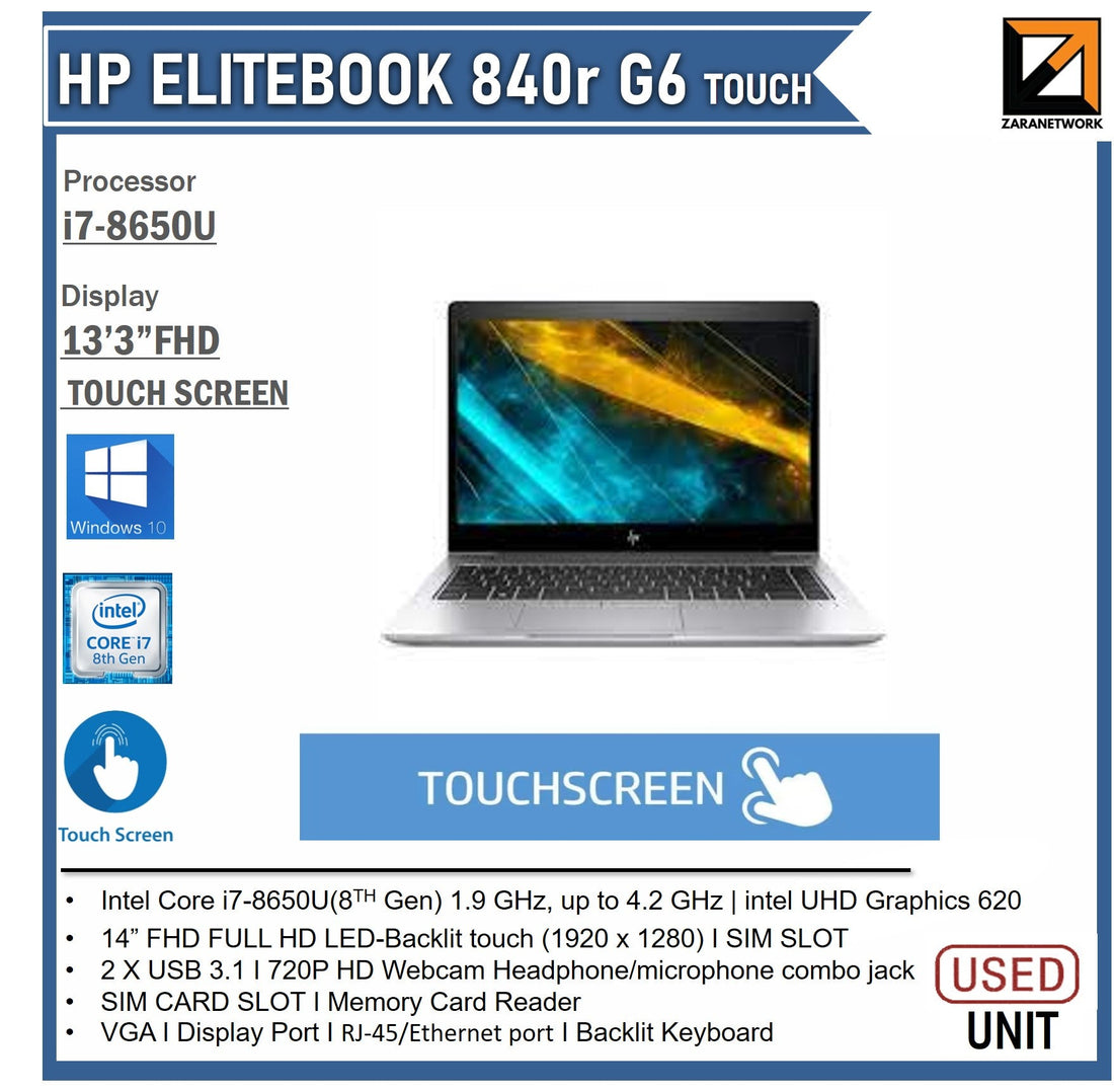 HP EliteBook 840 G6 CORE( i7-8th GEN)13.3INCH FHD TOUCHSCREEN – Zaranet.my